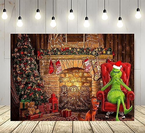 Retro Fireplace Backdrop for Christmas Party Supplies 5x3ft Grinch Red ...