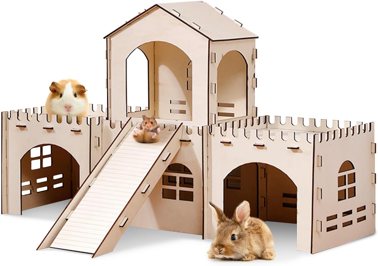 Amazon.com : PINVNBY Wooden Bunny House and Hideouts, Large Wooden ...