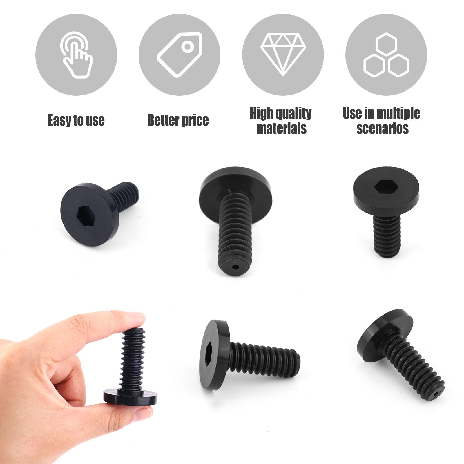 Snapklik.com : Gosknor 6pcs Replacement Long Black Plastic Hex Bolts ...