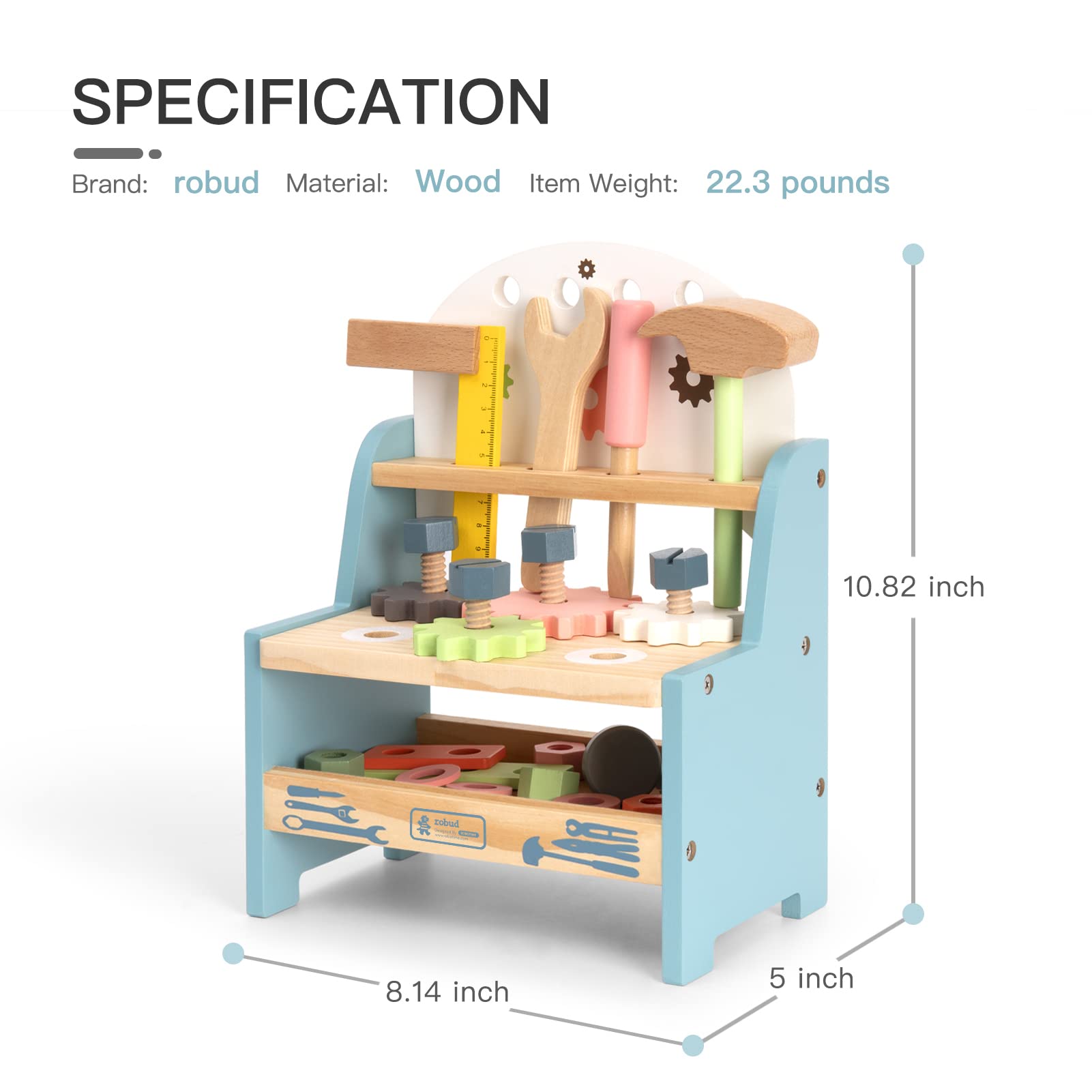 Snapklik.com : ROBUD Mini Wooden Play Tool Workbench Set For Kids Toddlers