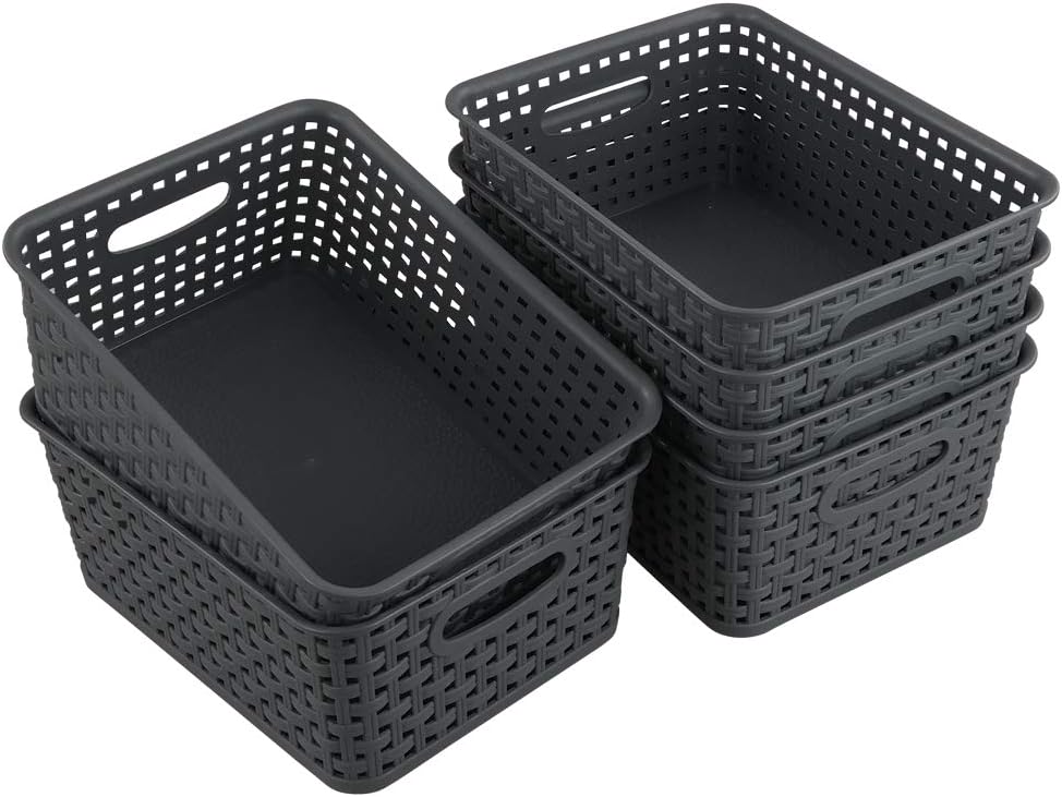 Amazon.com: Kekow 4-Pack Gray Plastic Storage Basket, Pantry Woven ...