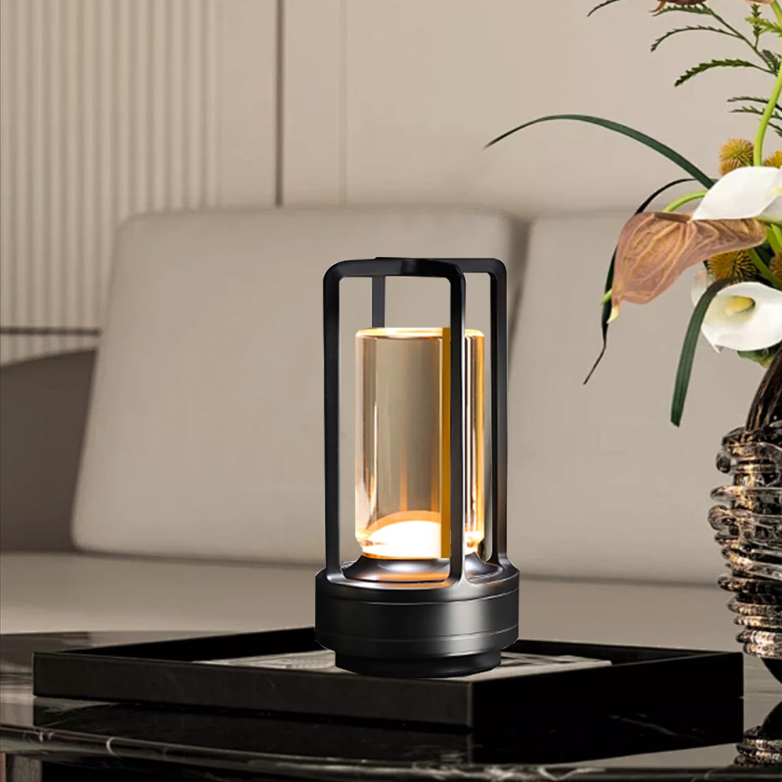 Kipliko Cordless Table Lamp with Touch Sensor,Crystal Lantern Lamp ...