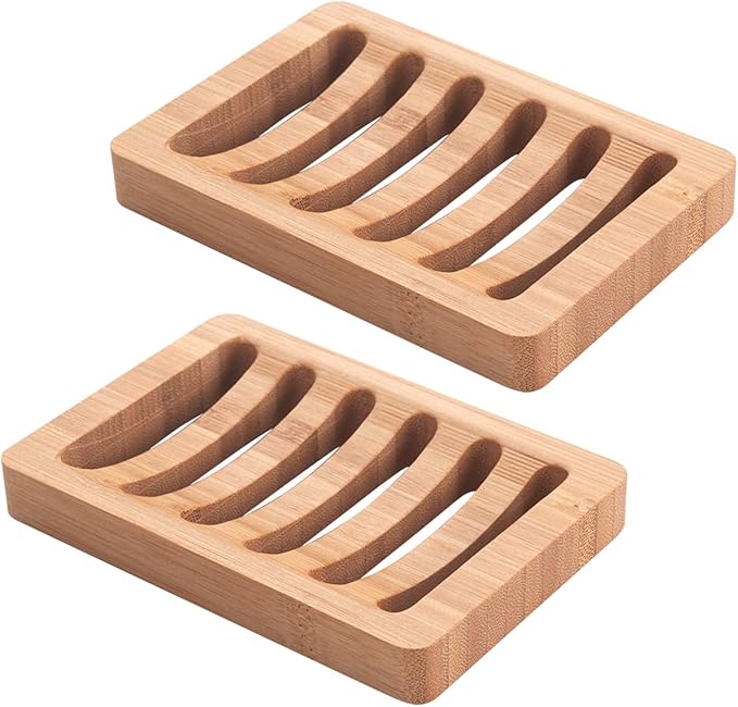Amazon.com: AmazerBath Soap Dish, Bamboo Soap Dish, 2 Pack Soap Holder ...