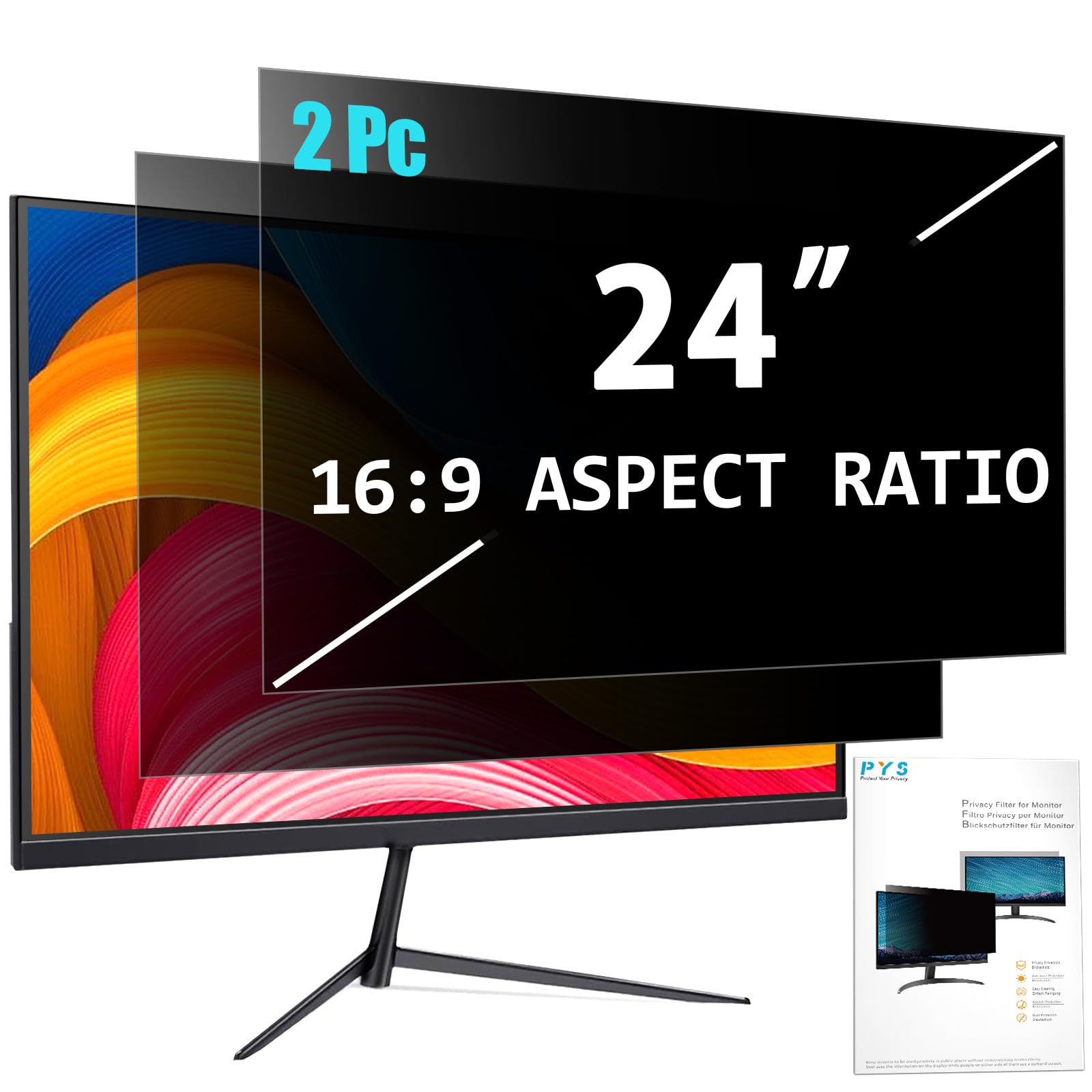 PYS 2 Pack Removable Computer Privacy Screen Filter for 24 inch Monitor ...