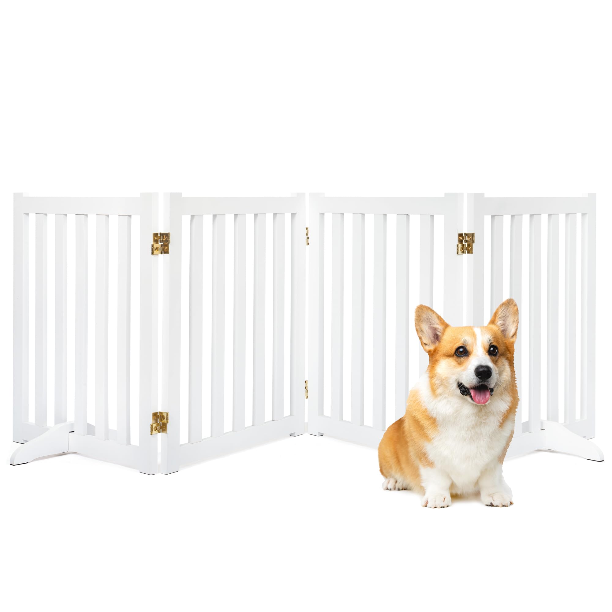 Freestanding Pet Gate, Solid Wood Folding Safety Fence Wooden Dog Gate ...