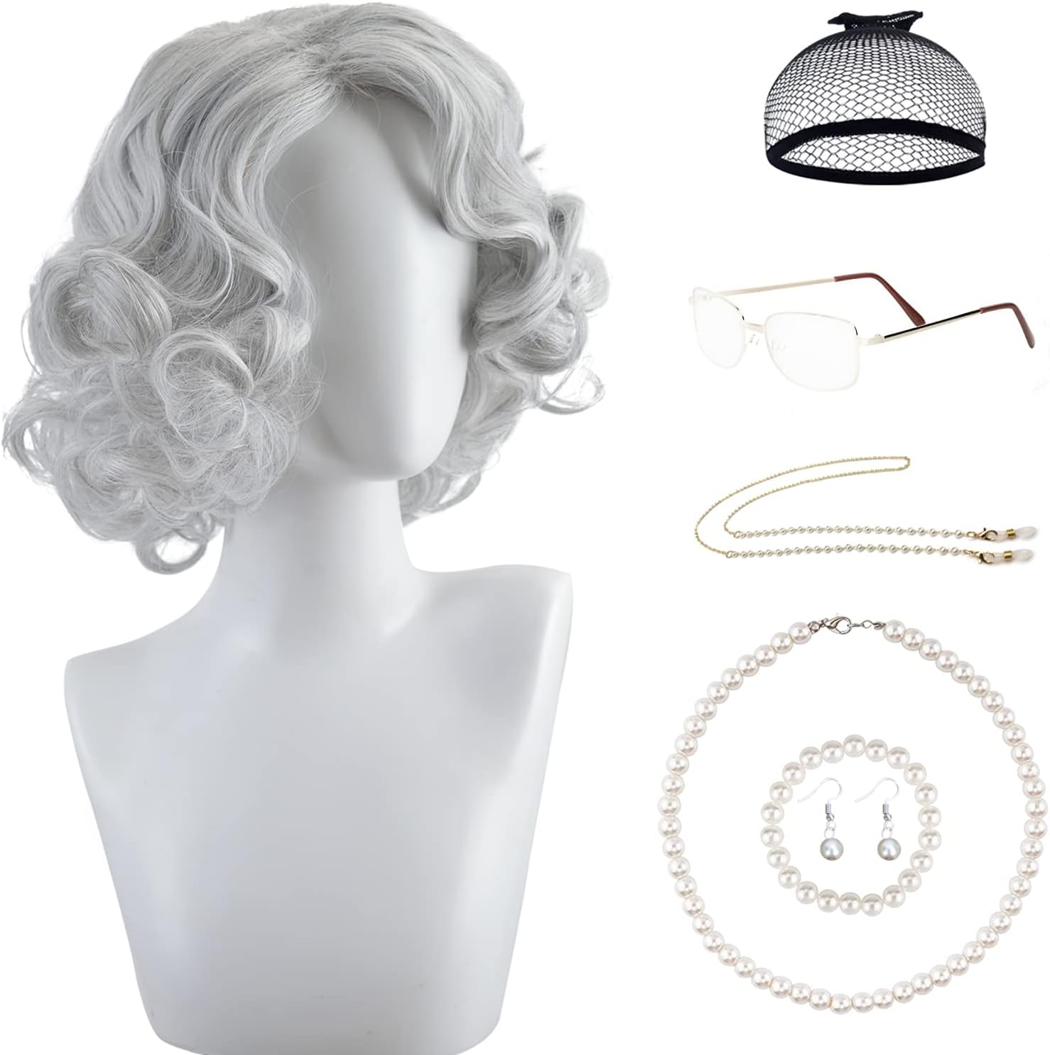 Amazon.com: AMZCOS Short Old Lady Granny Curly Wig for Women Grandma ...