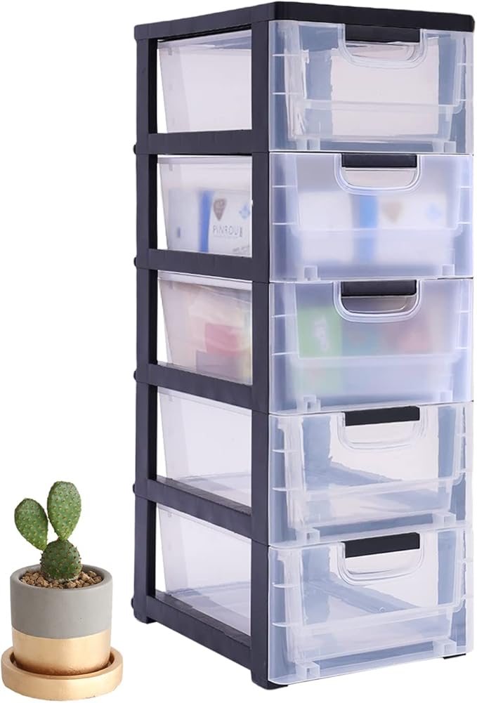 Amazon.com: 5-Tier Plastic Storage Drawer Cart Clear Drawer Tower ...