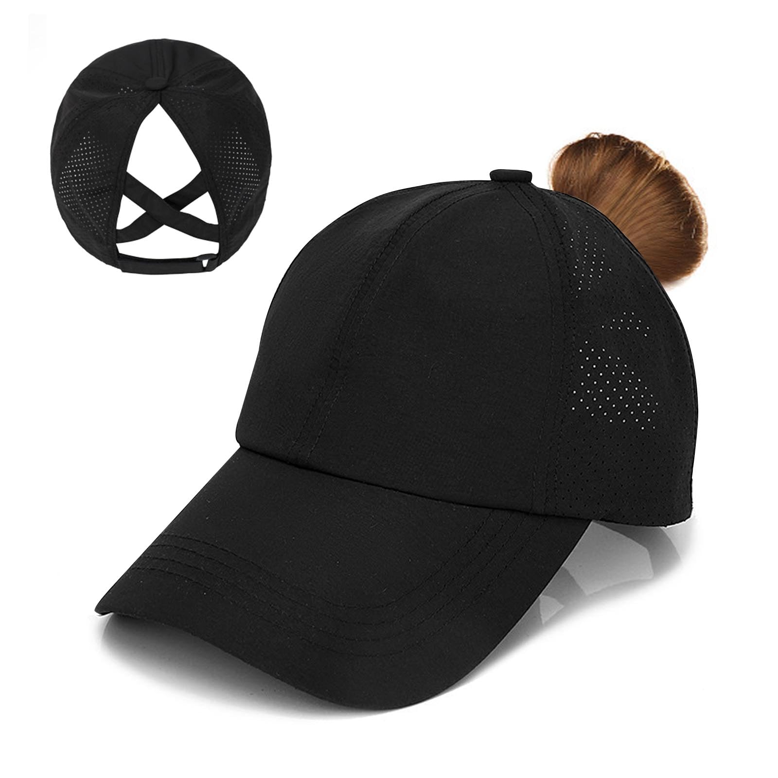 MUNSKT Women's Sports Cap for Ponytail, Criss Cross Adjustable Mesh ...