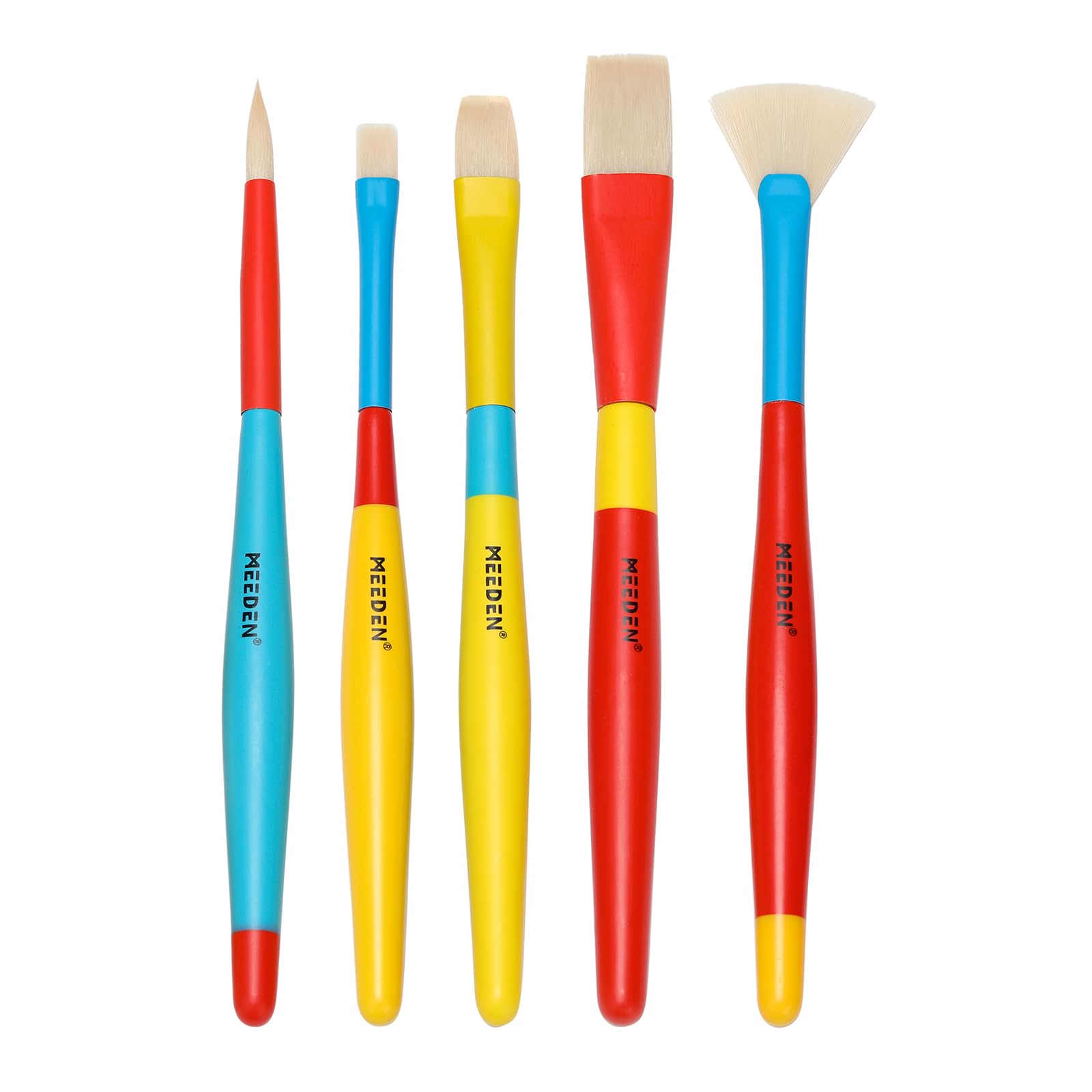 Amazon.com: MEEDEN Paint Brushes for Kids: 5 Pcs Round Flat & Fan Kids ...