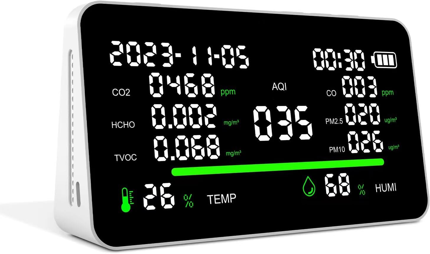 Amazon.com: 11-in-1 Air Quality Monitor, Indoor CO2/VOC/AQI/PM2.5 ...