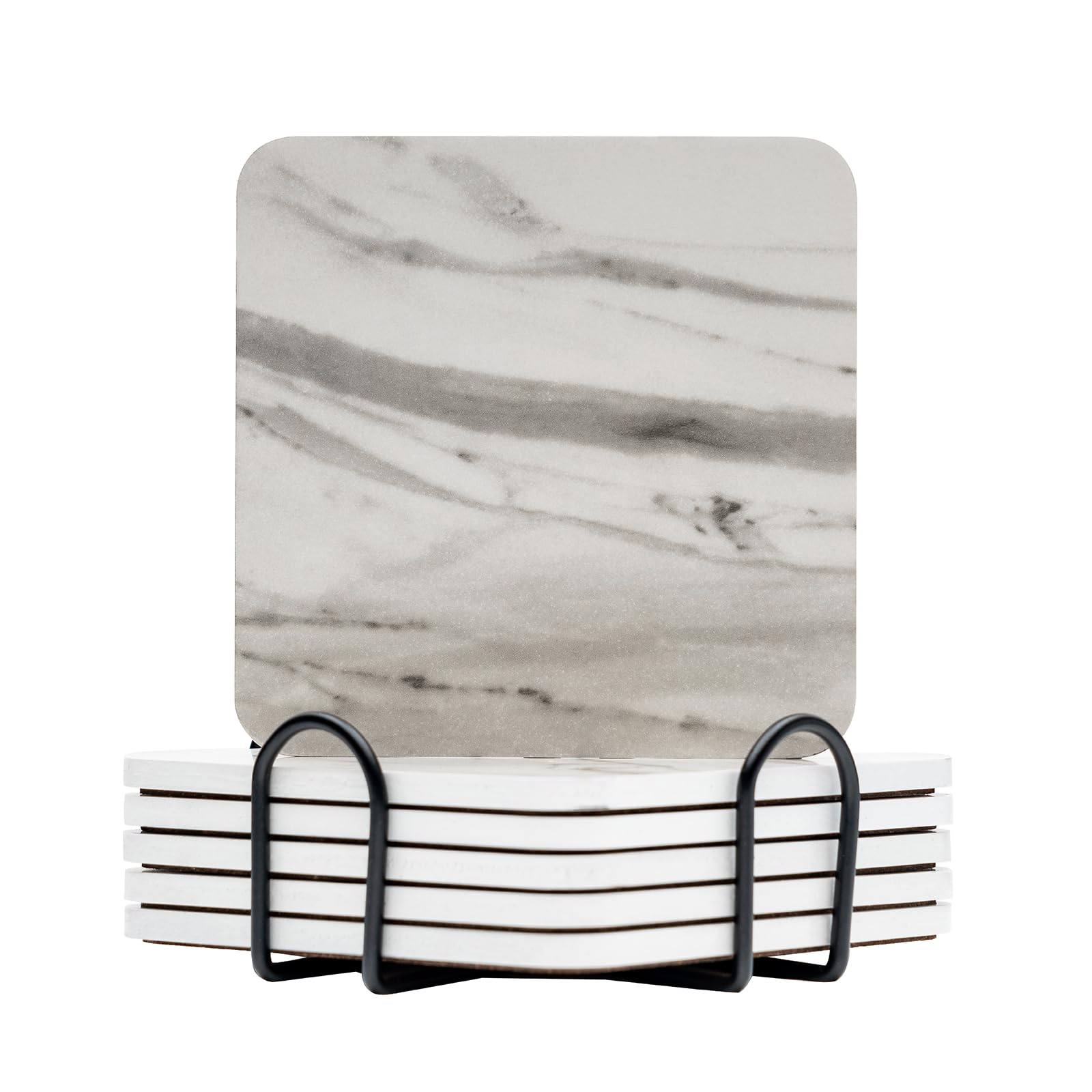 Amazon.com: Ll.TOPWP 6 pcs Coasters for Drinks with Holder,Marble Style ...