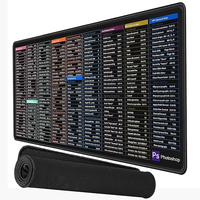 black sparrow Shortcuts Mouse Mat, Quick Key Super Large Keyboard Pad ...