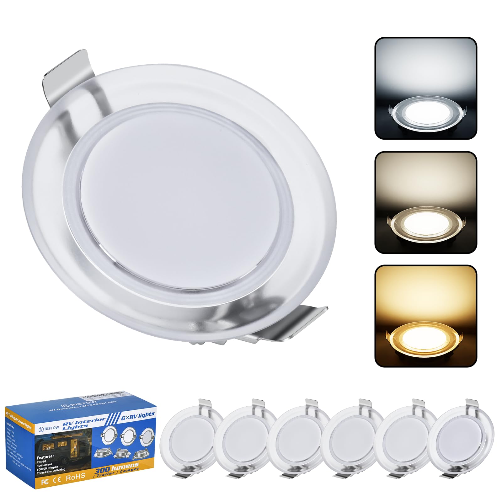 Snapklik.com : RISTOW 6 Pack RV Ceiling Light Recessed LED 12V Interior ...
