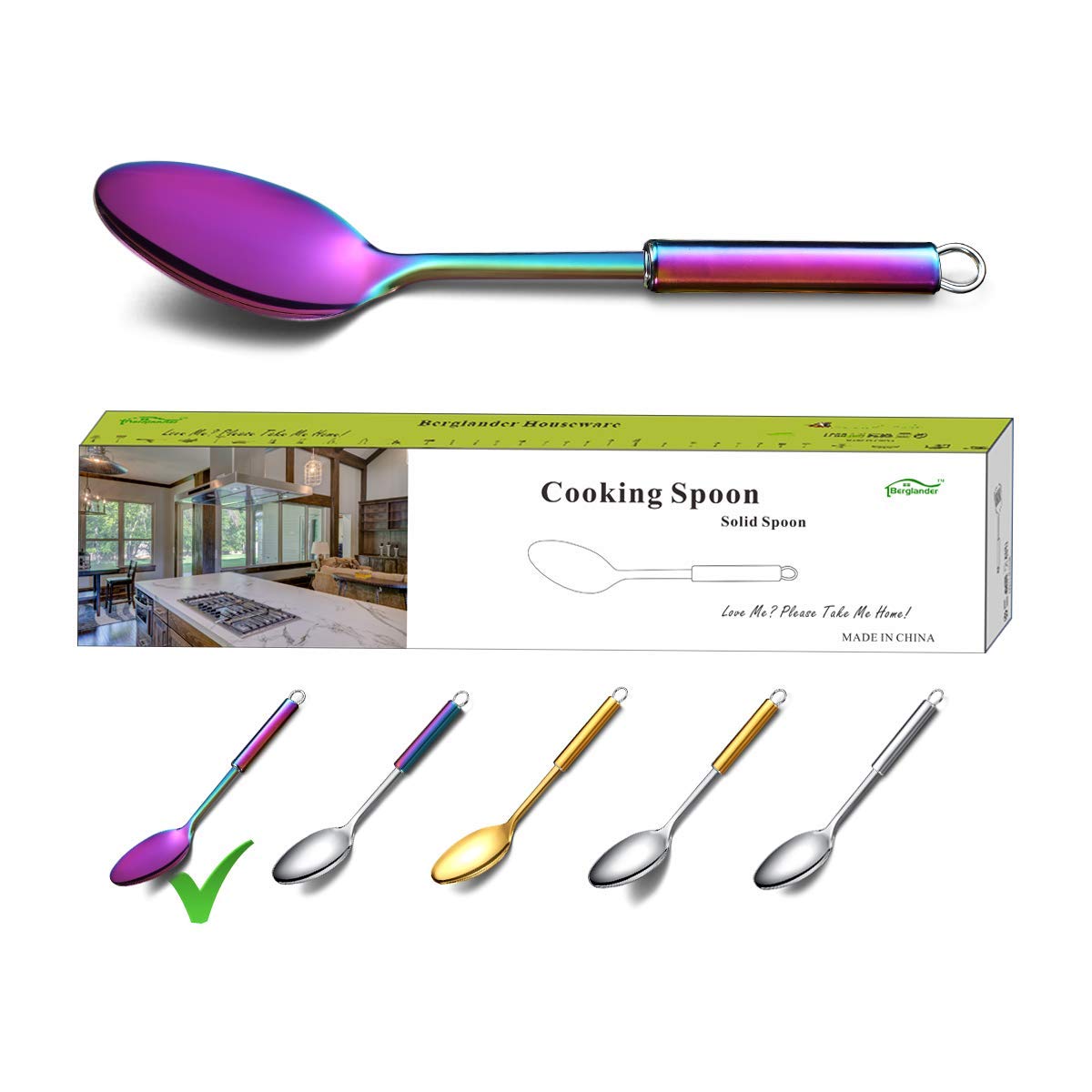 Amazon.com: Berglander Solid Spoon, Stainless Steel Rainbow Solid ...