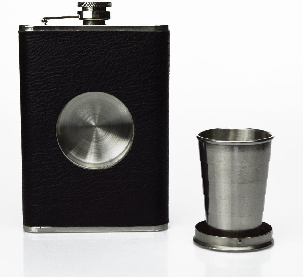 Amazon.com | Flask Stainless Steel 8 oz Black Leather Hip Flasks with ...
