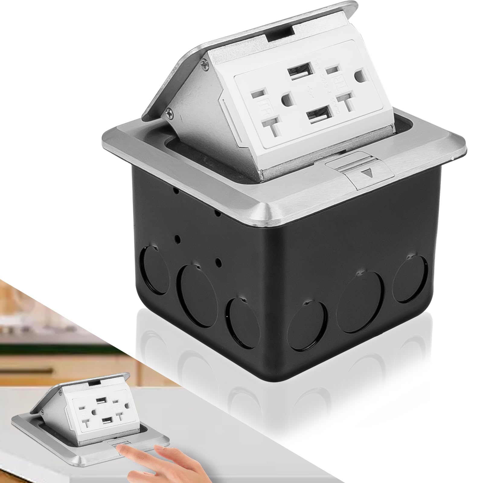 Pop Up Floor Outlet Box, Waterproof Electrical Outlet Cover Box with 20 ...