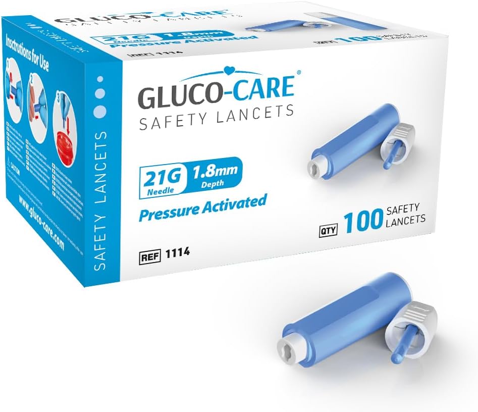 Amazon.com: GLUCO-CARE Safety Lancets, Contact-Activated, 21Gx 1.8mm ...