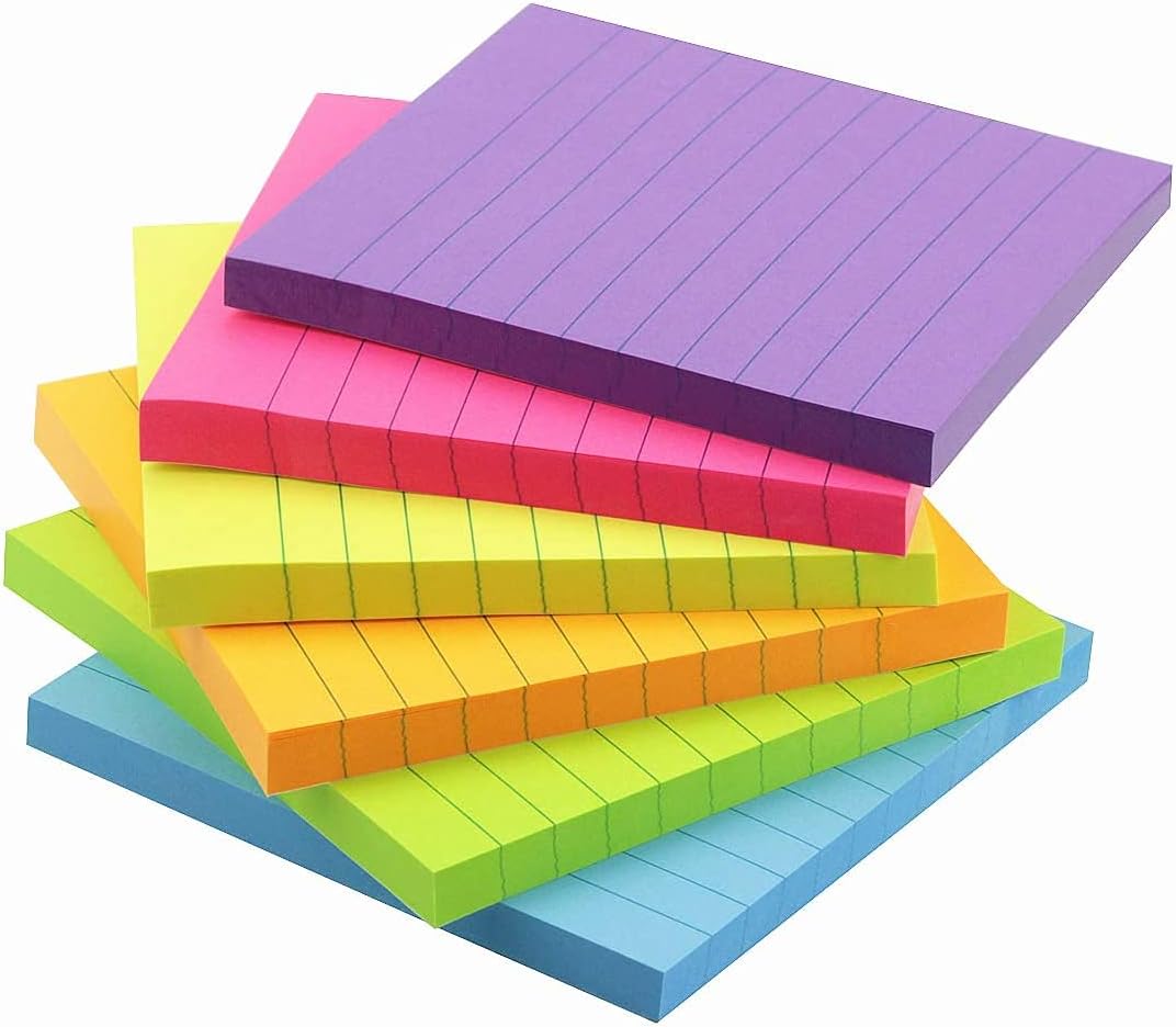 Early Buy Lined Sticky Notes with Lines 4x4 Self-Stick Notes 6 Bright ...