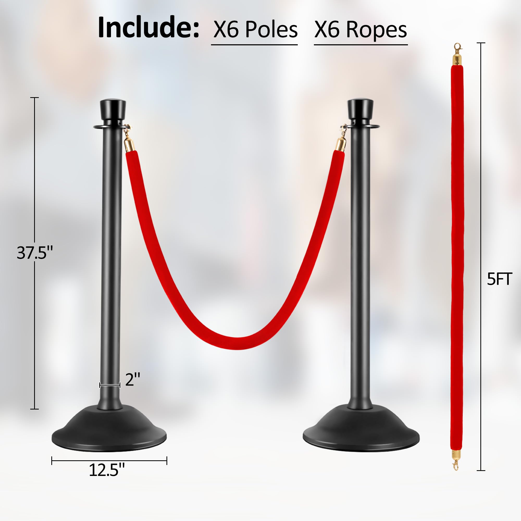 Dragosum 6 Pcs Red Ropes Stanchions, Red Carpet Ropes and Poles, Crowd ...