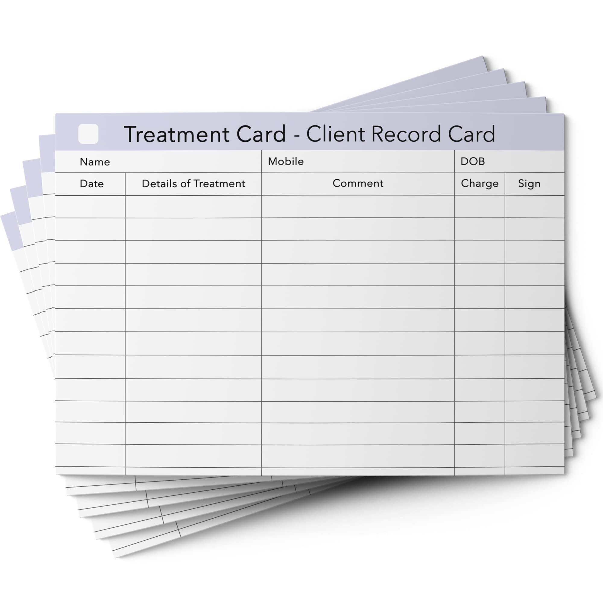 Treatment Additional Client Cards A6 Size - Salon and Therapist ...