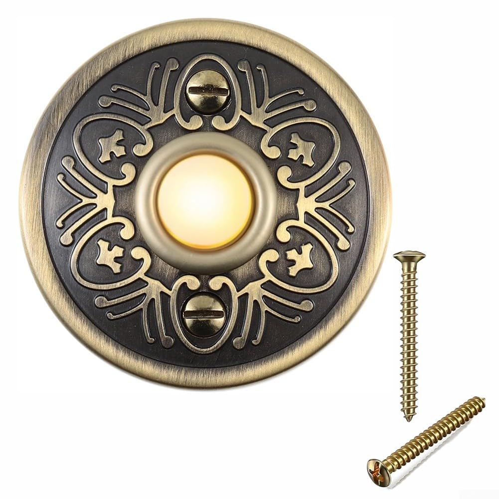 Round Metal Doorbell Push Button, Antique Brass Bronze Wired Doorbell ...