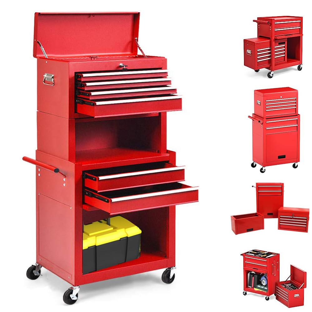 Snapklik.com : 6 Drawer Rolling Tool Chest,Red Large Tall Tool Box