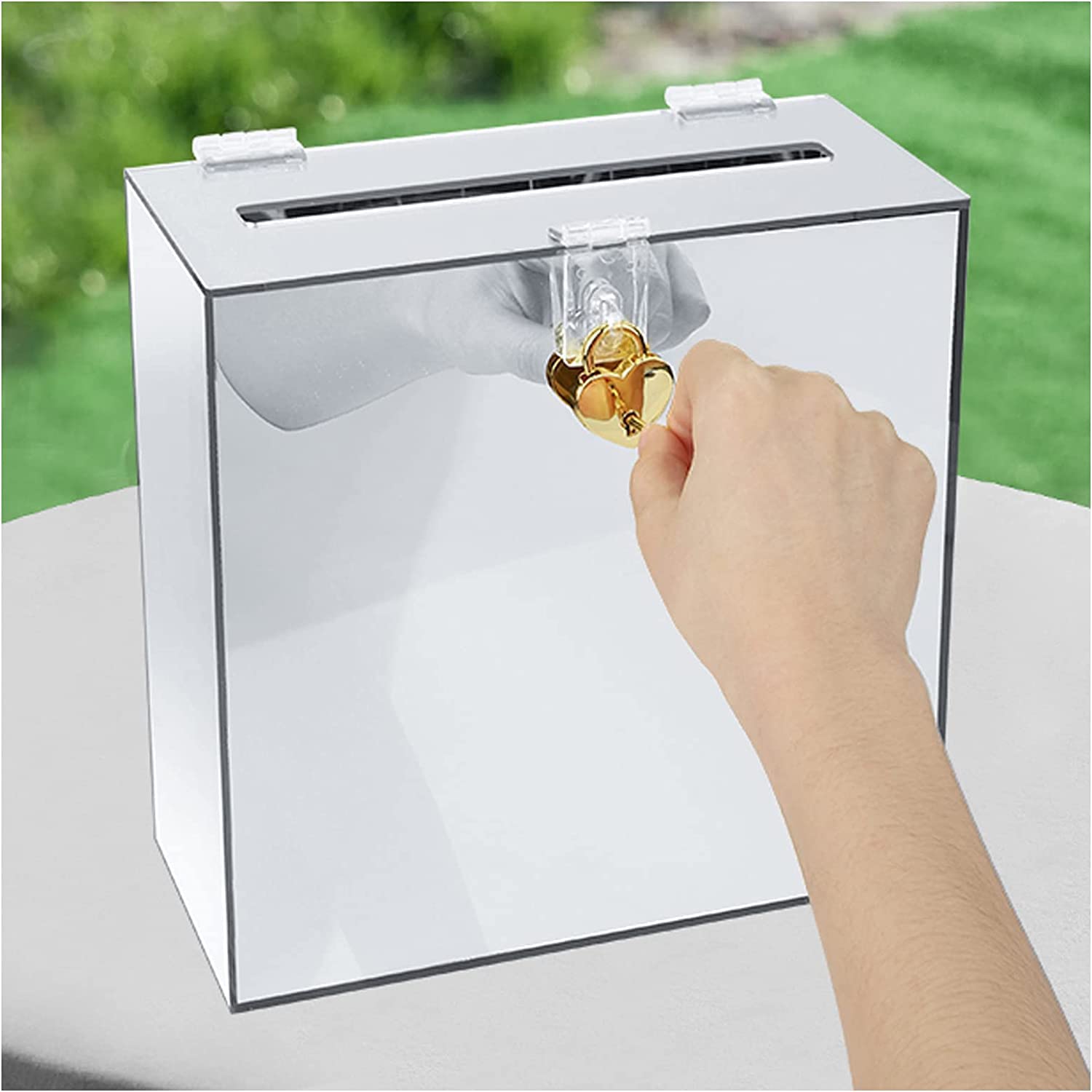 Snapklik.com : Card Box For Wedding Silver Mirror 10 10 5.5 IN