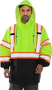 Hi Vis Rain Jacket Waterproof Class 3 High Visibility Rain Gear for Work Reflective, Safety Rain ...