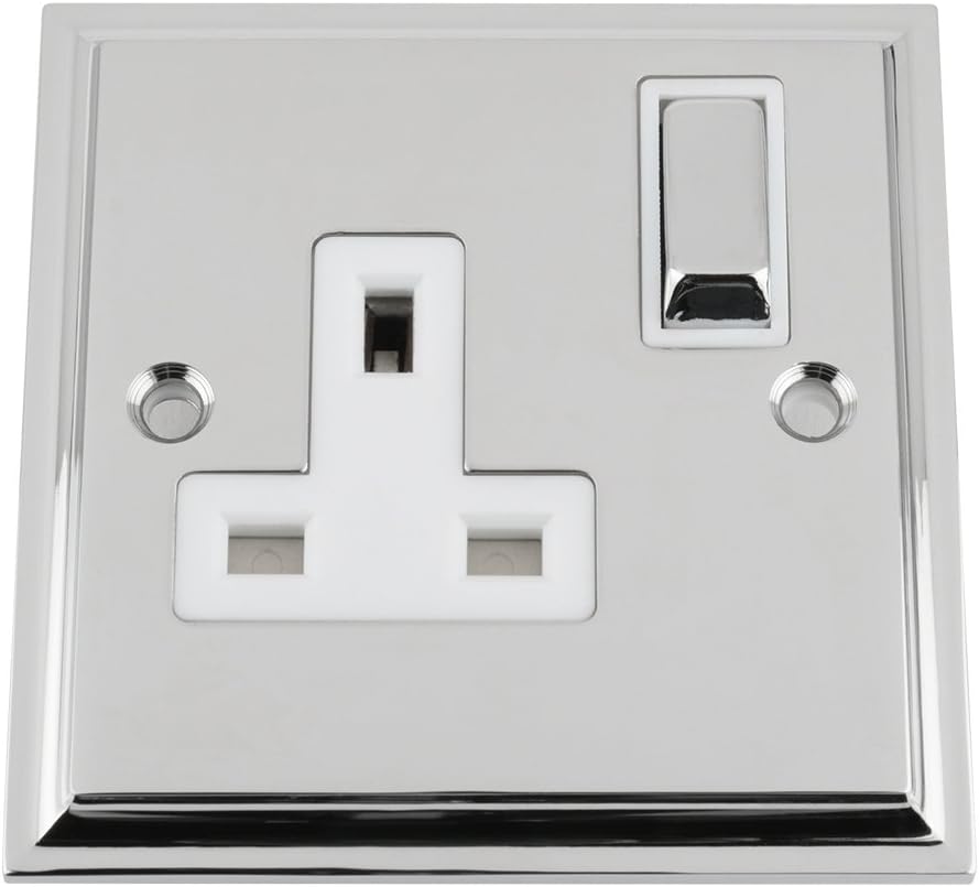 Wall Socket 1 Gang - Polished Chrome Victorian - White Insert - Metal ...