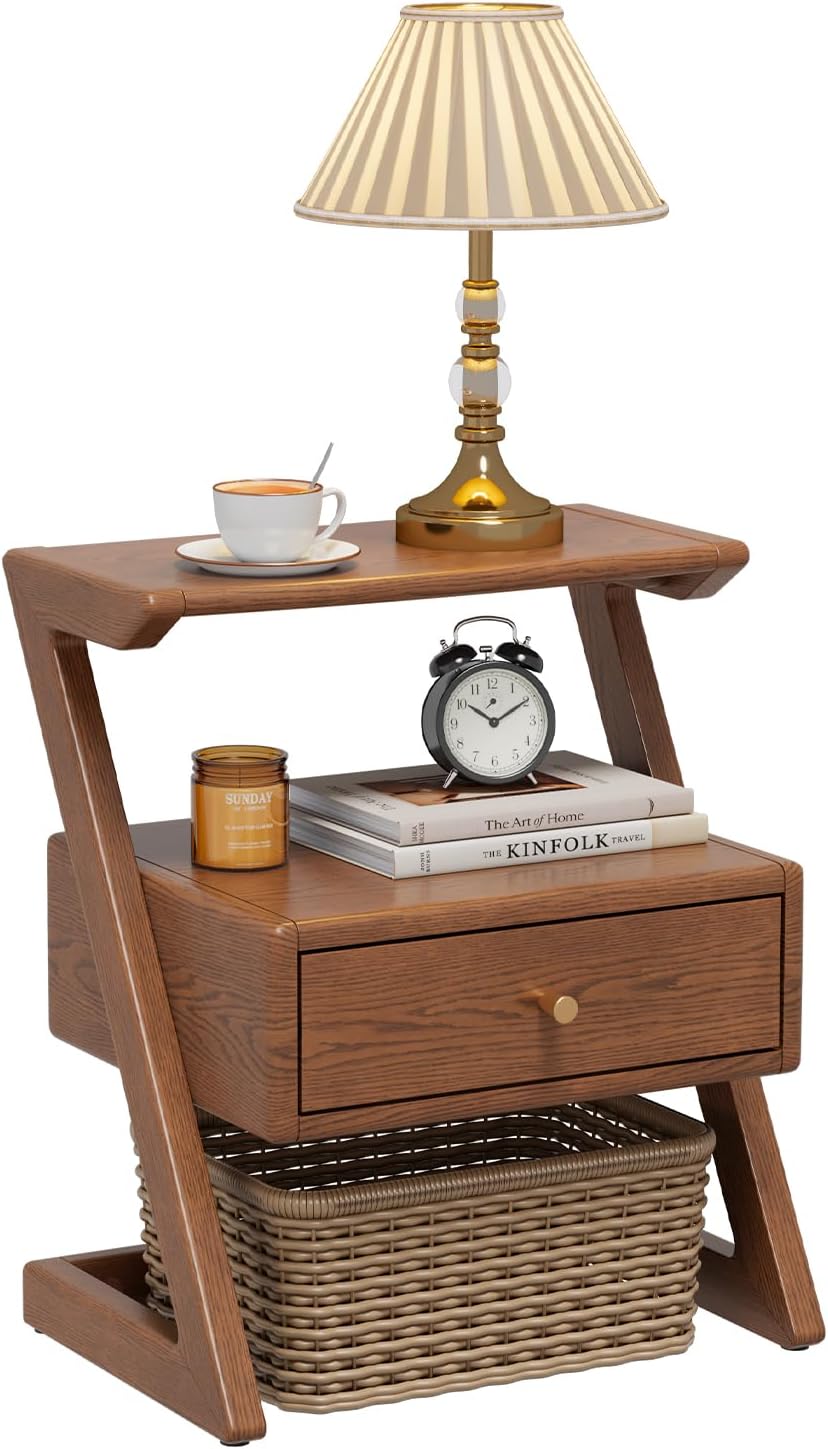 Amazon.com: Solid Wood Nightstand with Open Shelf and Drawers, Z Wooden ...