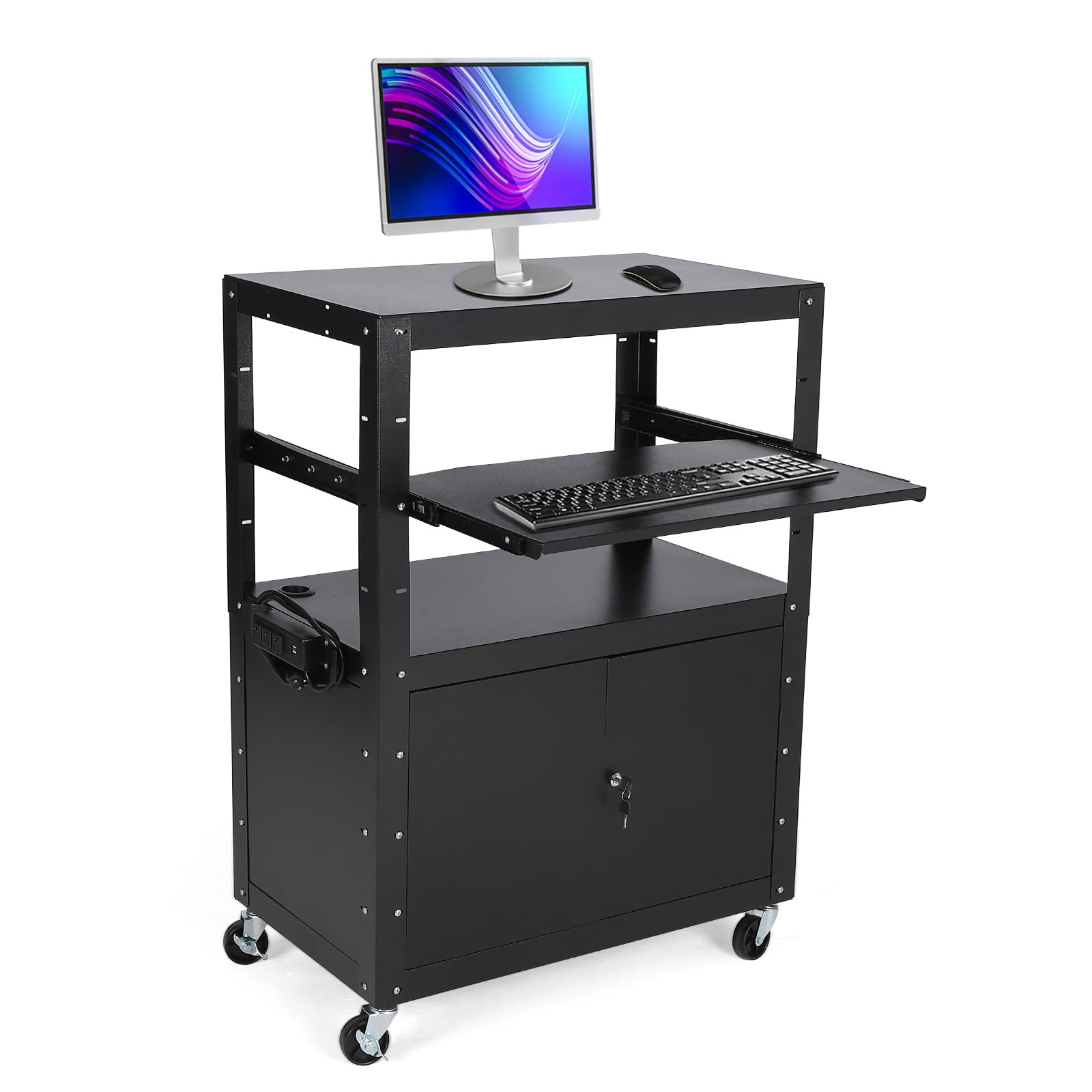 Amazon.com: Av Cart with Keyboard Tary and Locking Cabinet, Height ...