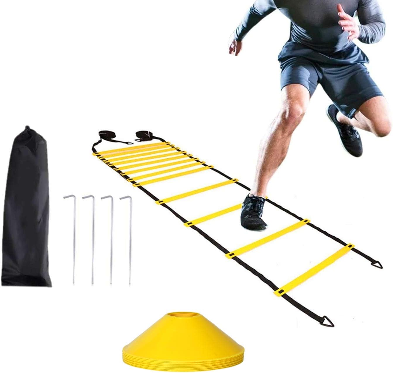 JZK 6M speed ladder agility ladder and cones and pegs set, adjustable ...