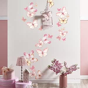 Amazon.com: Pink Butterflies Wall Decals，DIY Watercolor Butterfly Art ...