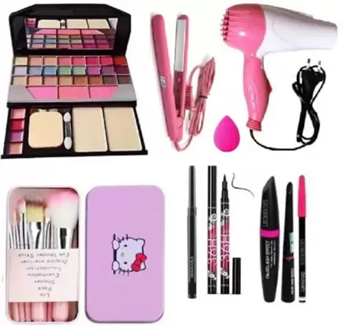 FitMe 6155 Makeup Kit with 7 Pink Makeup Brushes Set, 1 Hair Dryer, 1 ...