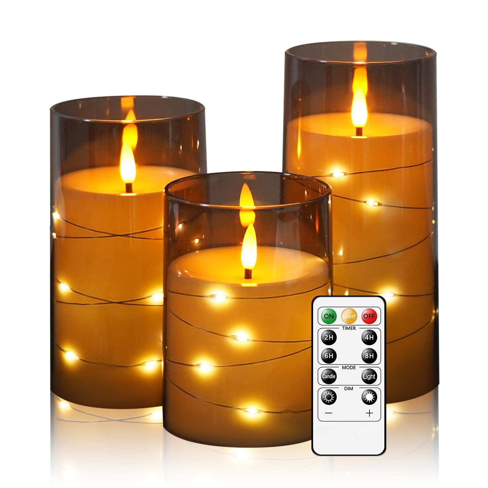 Amazon.com: Flameless Candles,with Embedded Star String, Set of 3 ...