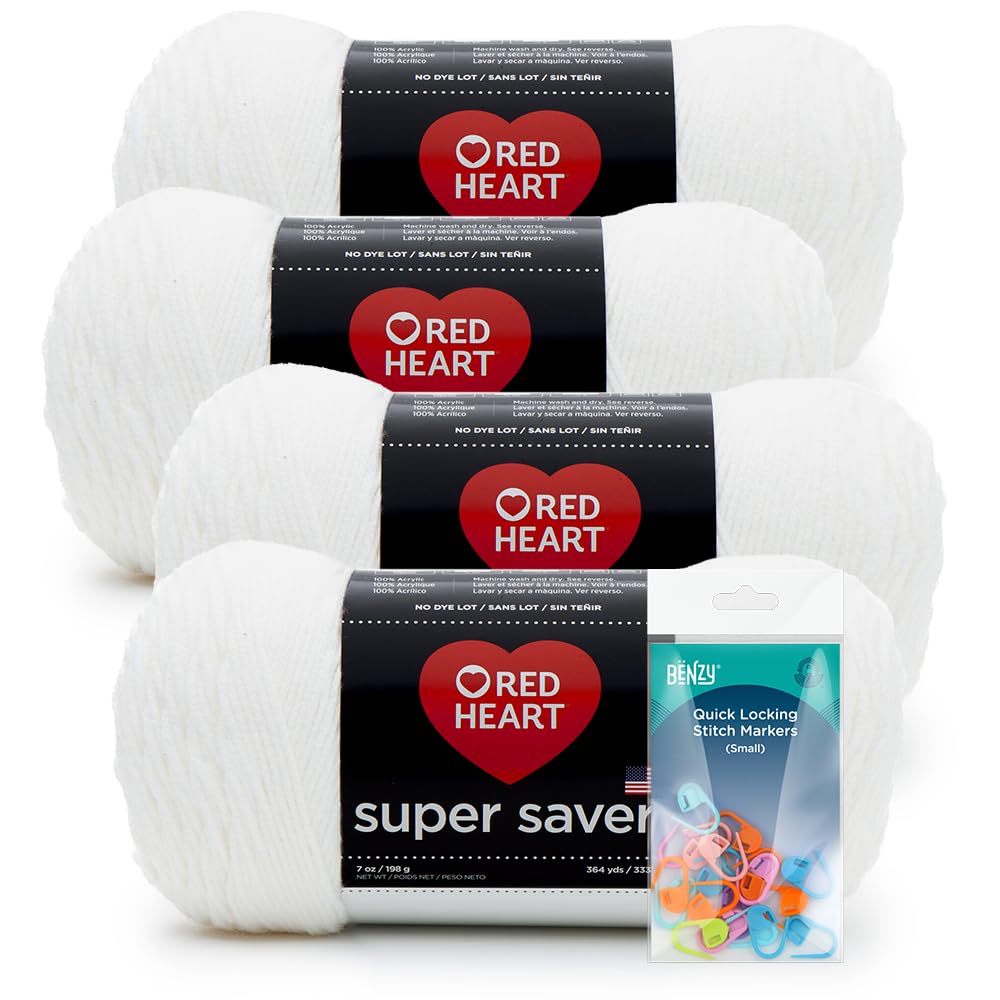 Snapklik.com : White - Red Heart Super Saver Yarn 4 Pack (7oz Each) Bundled