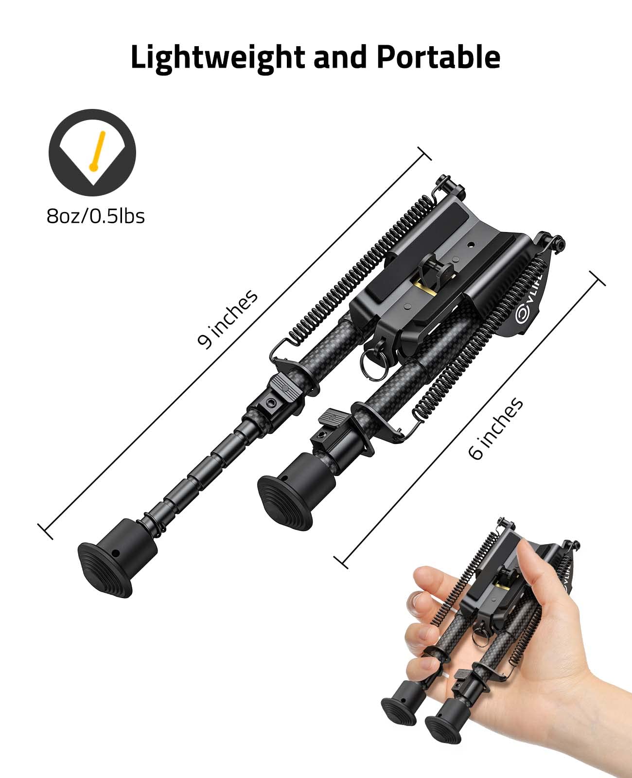 Snapklik.com : Carbon Fiber Bipod, Rifle Bipod 6-9 Inch Adjustable ...