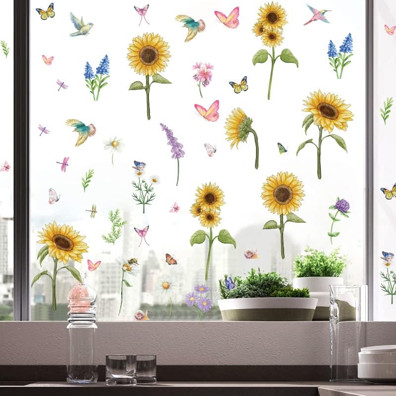 Amazon.com: Flower Window Clings for Glass Windows - Stickers Vinyl ...