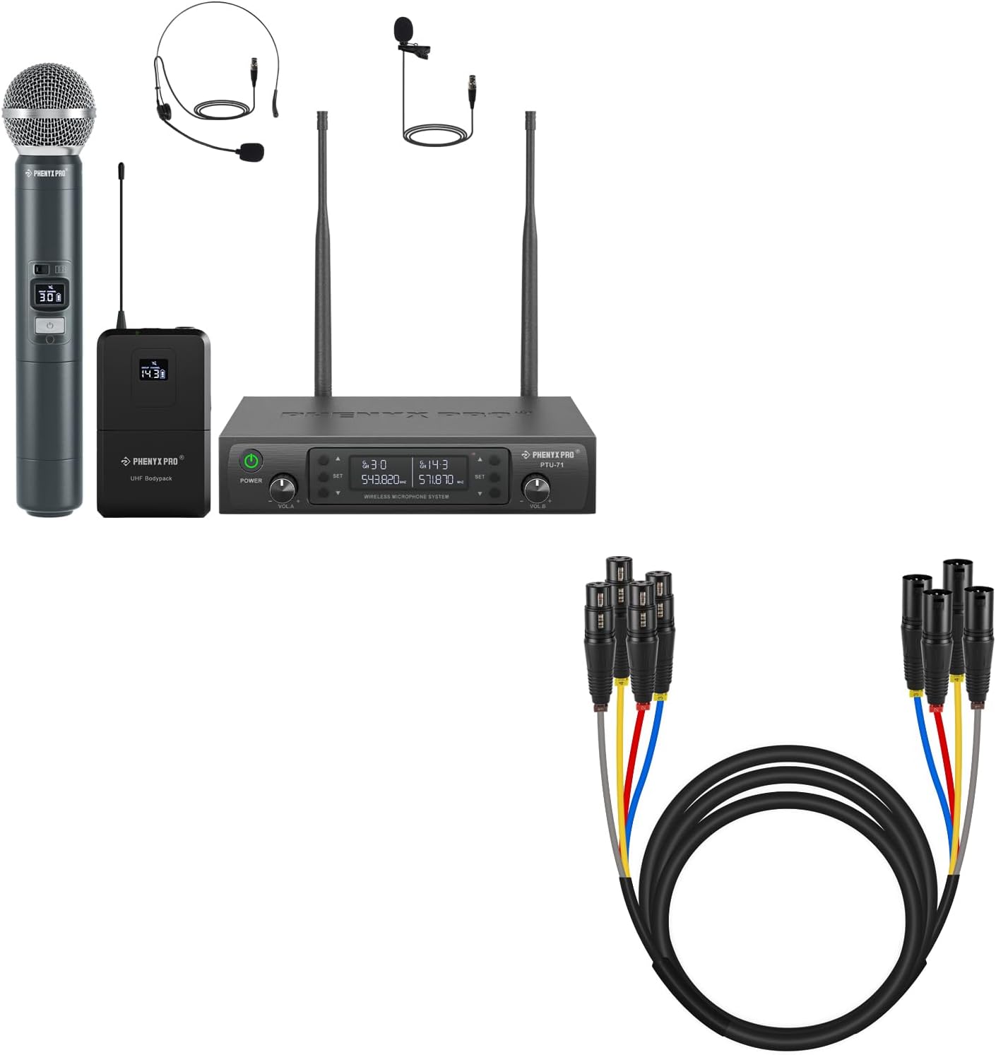 Amazon.com: Phenyx Pro Wireless Microphone System,2x100 Adjustable UHF ...