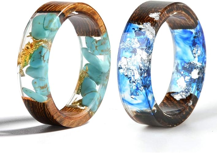 Amazon.com: NDJEWELRY Unique Handmade Wood Plastic Resin Band Ring with ...
