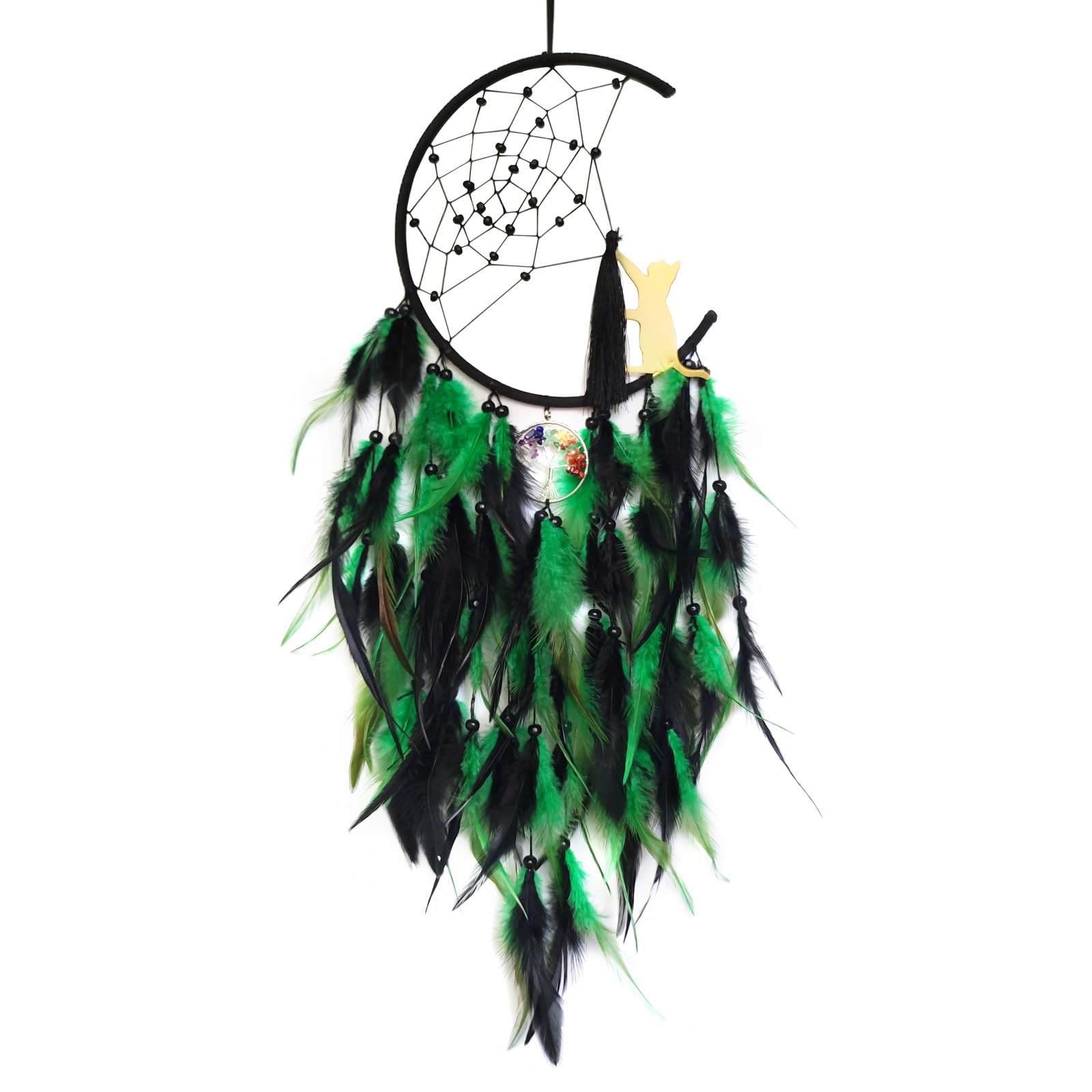 SOYUZU Dream Catcher Black&Green Feather Dream Catcher for Bedroom Moon ...