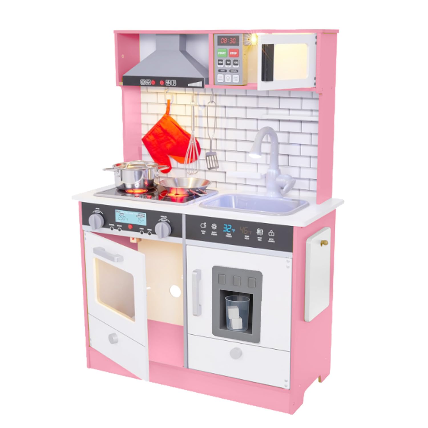 Amazon.com: Lil' Jumbl Kids Pink Small Kitchen Set, Pretend Wooden Play ...