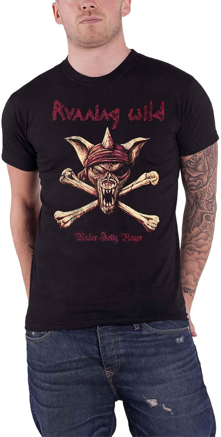 Amazon.com: Running Wild T Shirt Under Jolly Roger Crossbones Band Logo ...