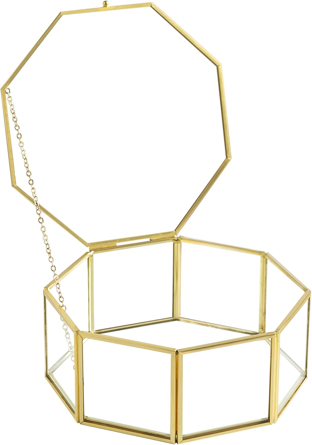 Amazon.com: Sanllusit Glass Vintage Jewelry Box, Octagon Gold Display ...