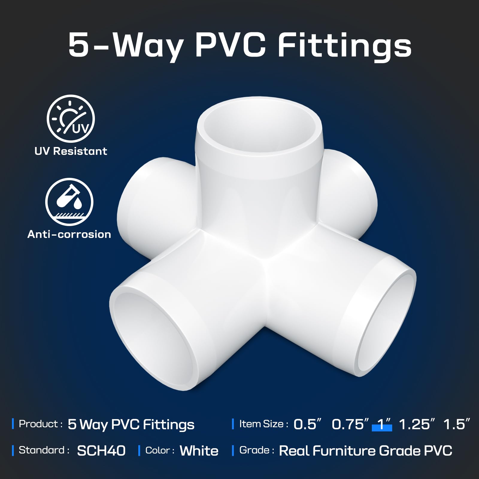 Snapklik.com : letsFix 1" PVC Fittings 5 Way (4-Pack) Furniture Grade ...