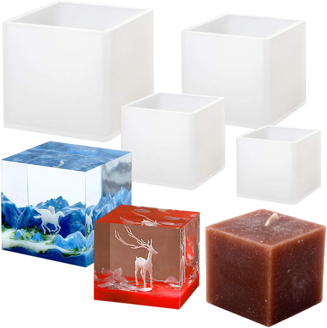 (4 Pack) Square Resin Mold - 4 Sizes Cube Silicone Molds Resin Casting ...