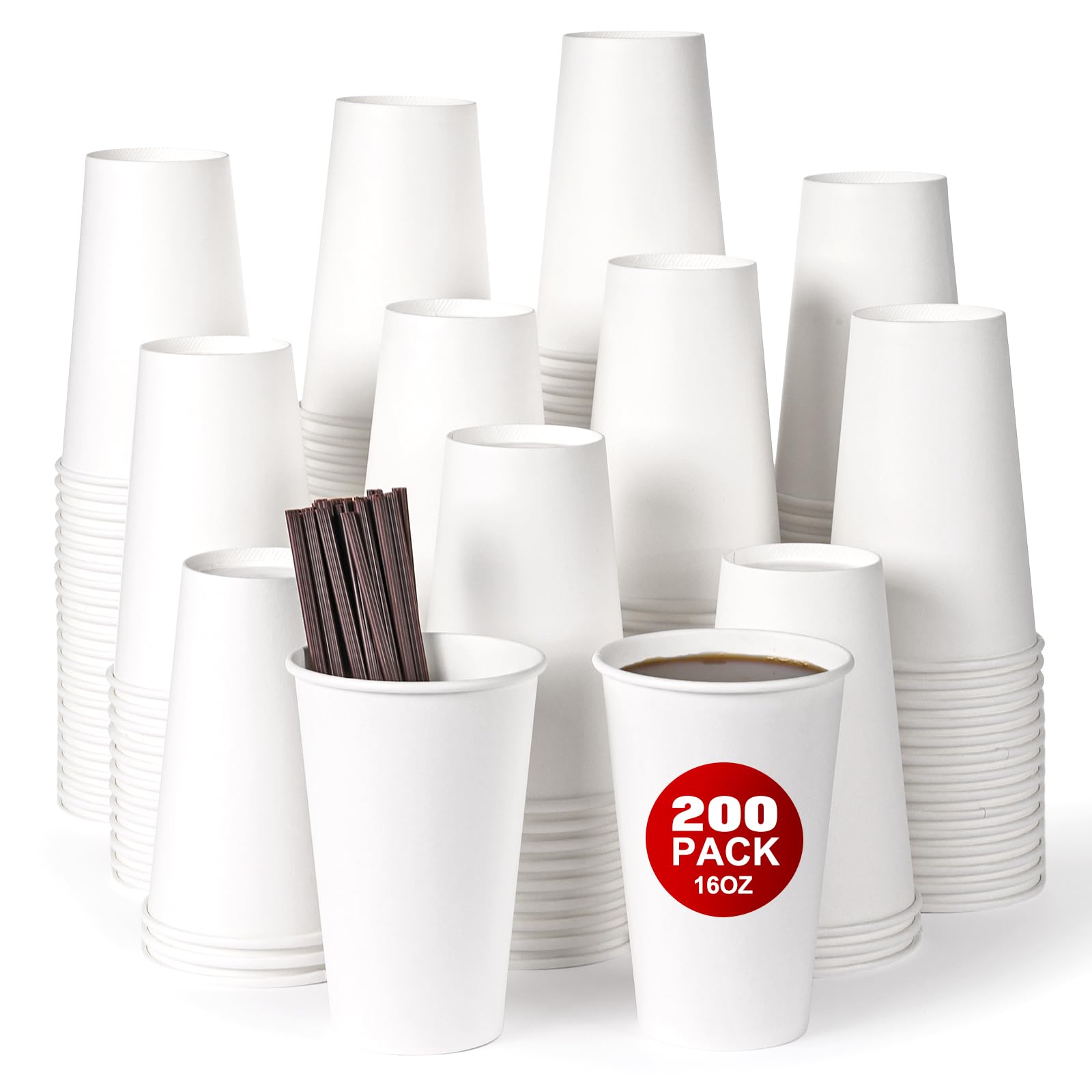 Moretoes Disposable Coffee Cups, 200 Pack 16oz Paper Coffee Cups and ...