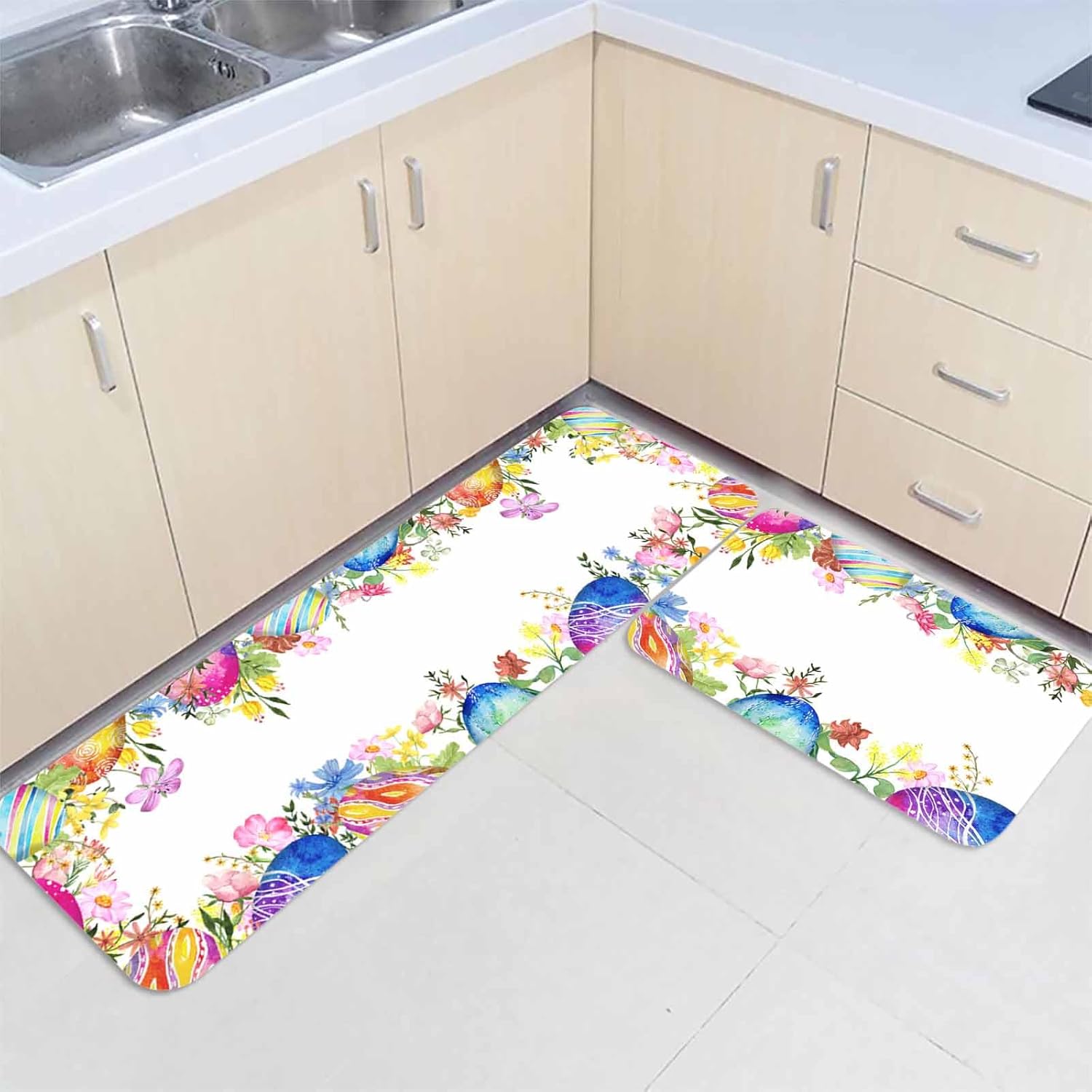 Amazon.com: Easter Kitchen Rugs-Plants Spring Colorful Flowers Eggs ...