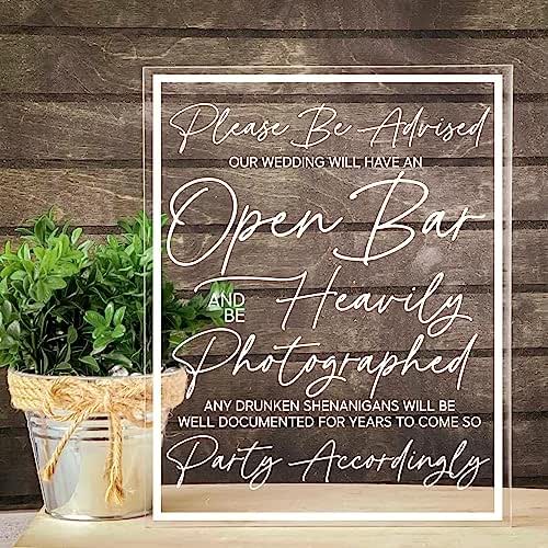 Amazon.com: Open Bar Acrylic Wedding Sign - Heavily Photographed Party ...