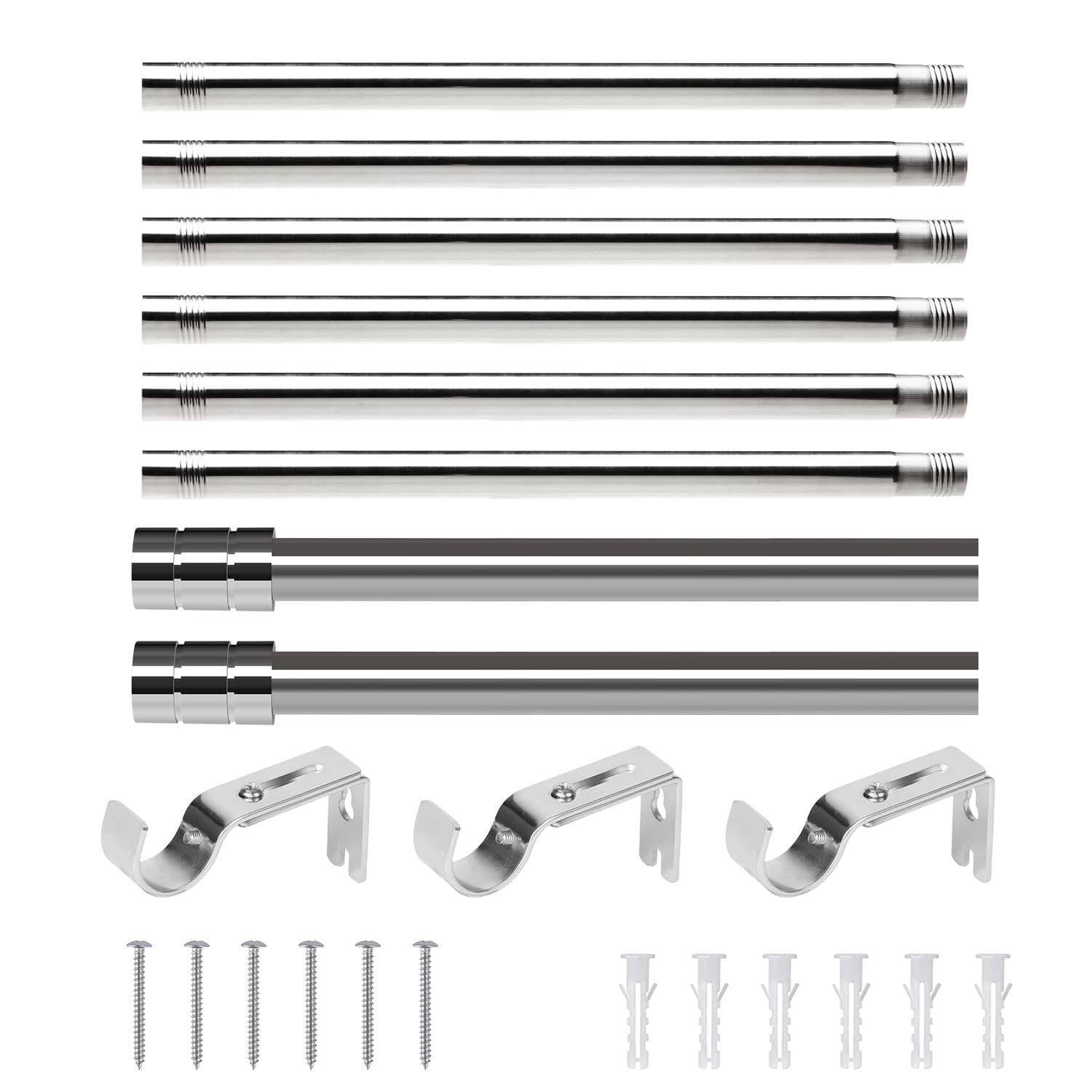 Extra Long Curtain Rods for Windows 66 to 120, 1" Metal Silver Heavy ...